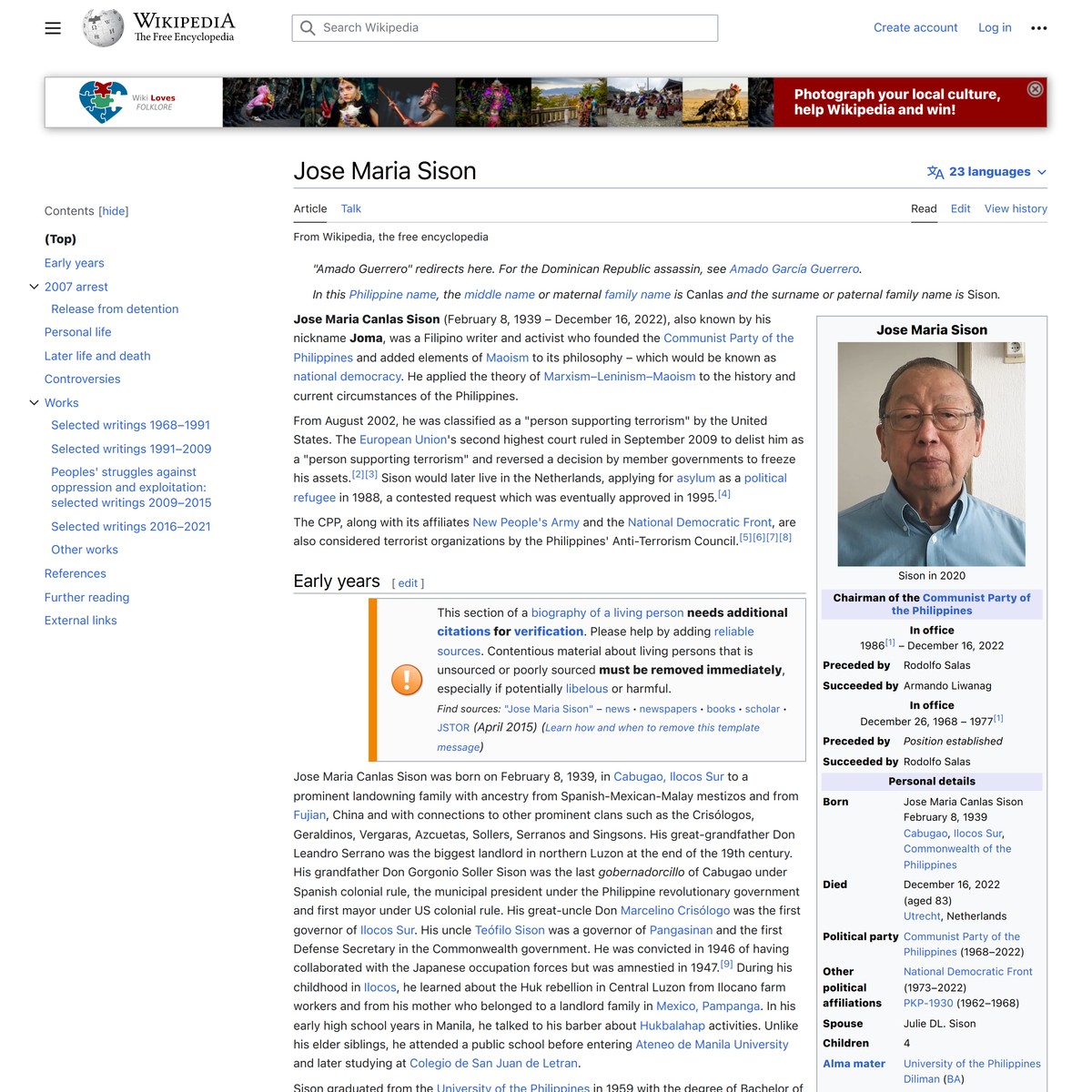 Jose Maria Sison - Wikipedia — Are.na
