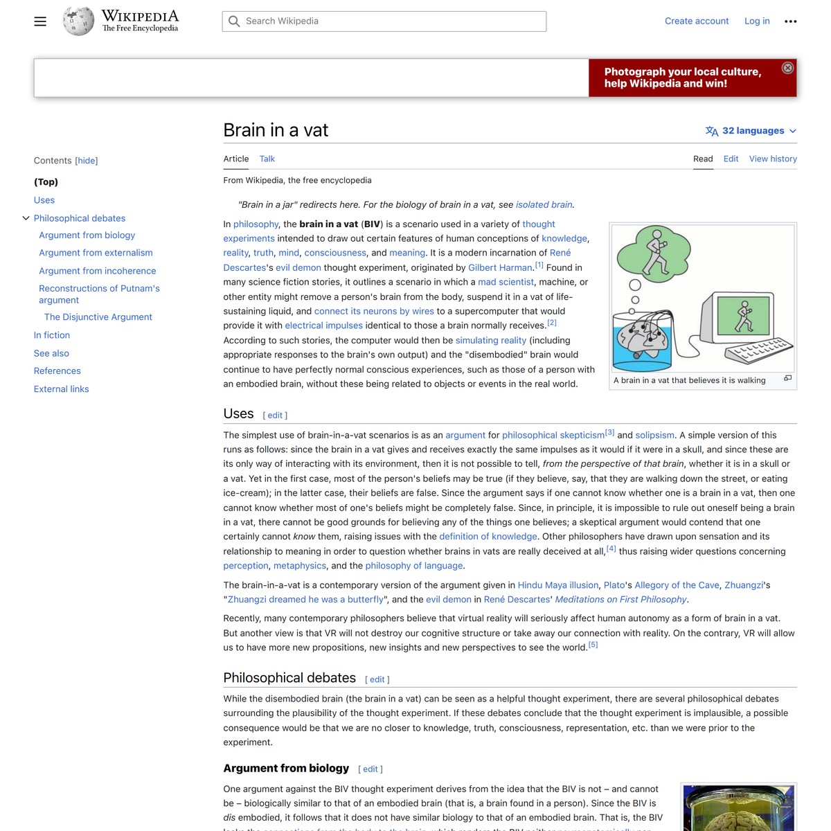Brain in a vat - Wikipedia — Are.na