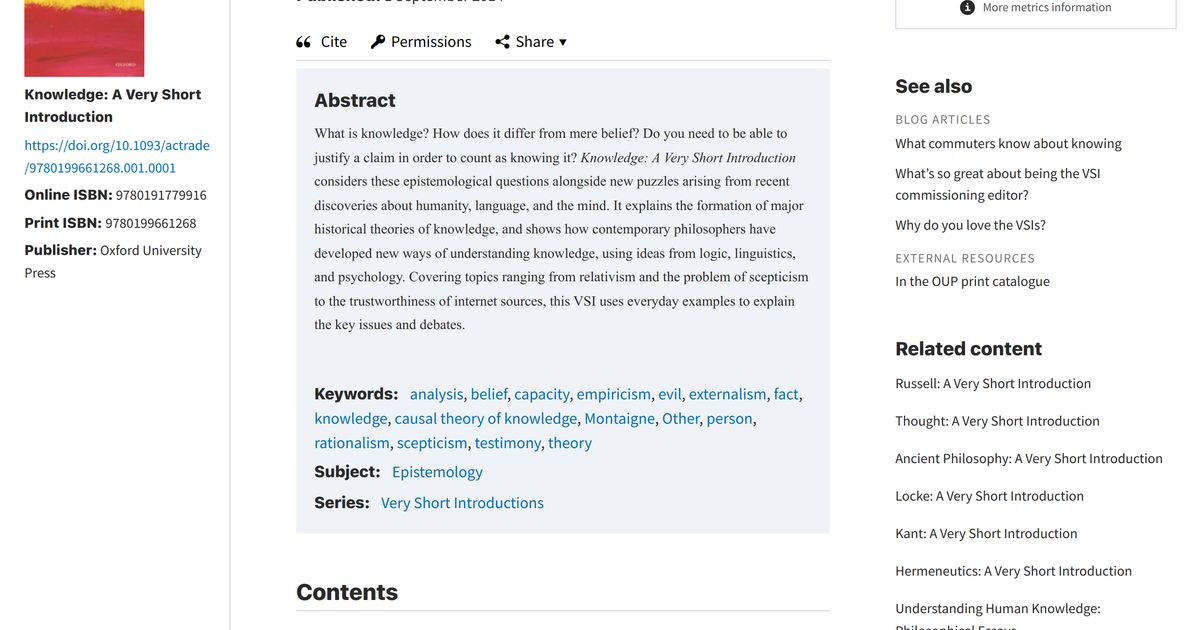 Knowledge: A Very Short Introduction | Are.na
