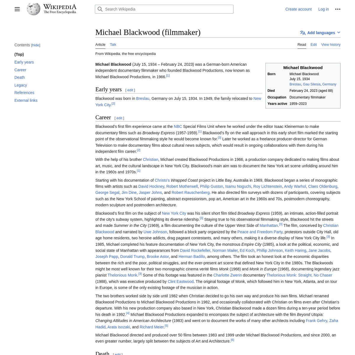 Michael Blackwood (filmmaker) - Wikipedia — Are.na