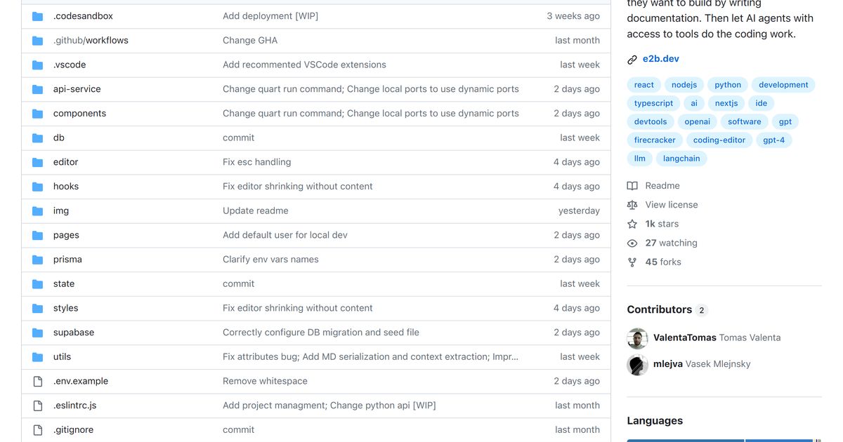 GitHub - e2b-dev/e2b: e2b (english2bits) is an IDE powered by AI agents. Developers describe ...