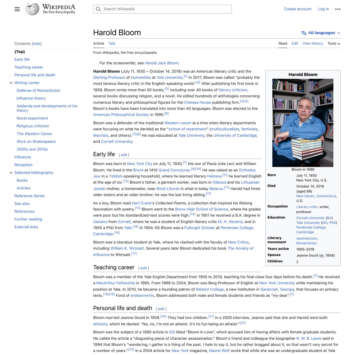 Harold Bloom - Wikipedia — Are.na