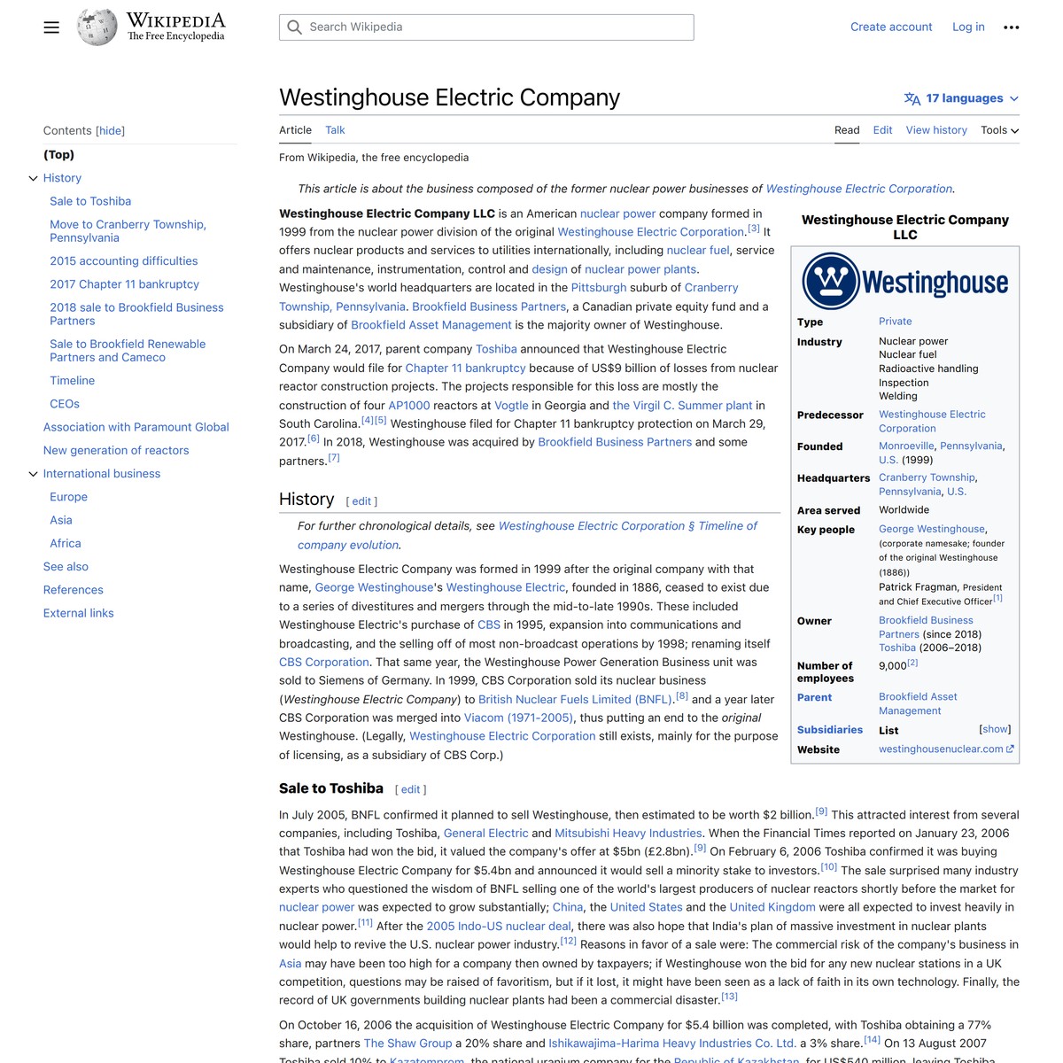 Westinghouse Electric Company - Wikipedia — Are.na