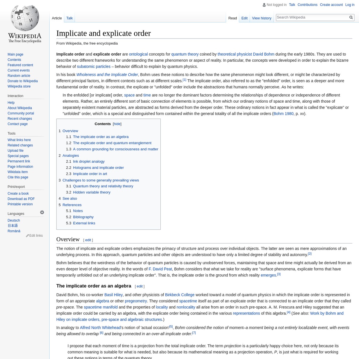 Implicate and explicate order - Wikipedia — Are.na