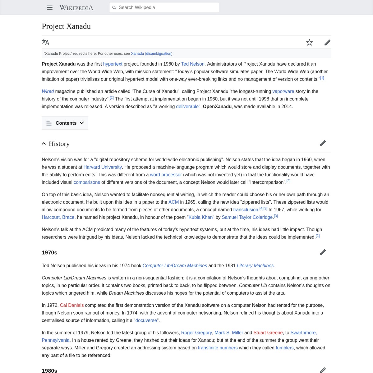 Project Xanadu - Wikipedia — Are.na