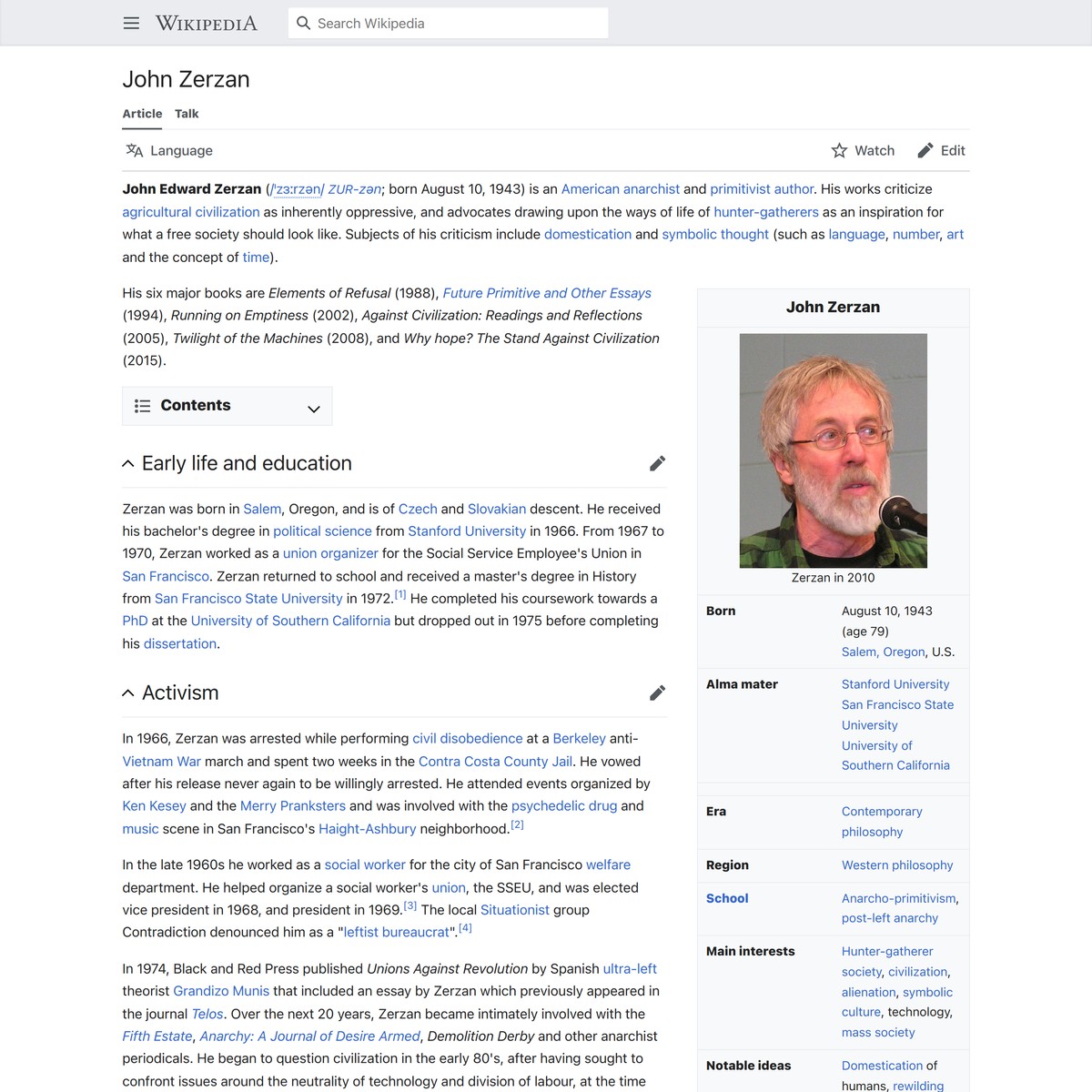 John Zerzan - Wikipedia — Are.na
