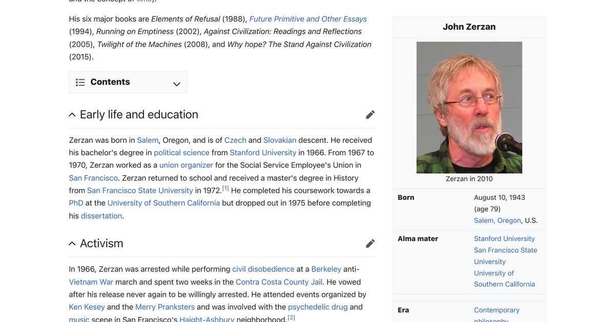 John Zerzan - Wikipedia | Are.na
