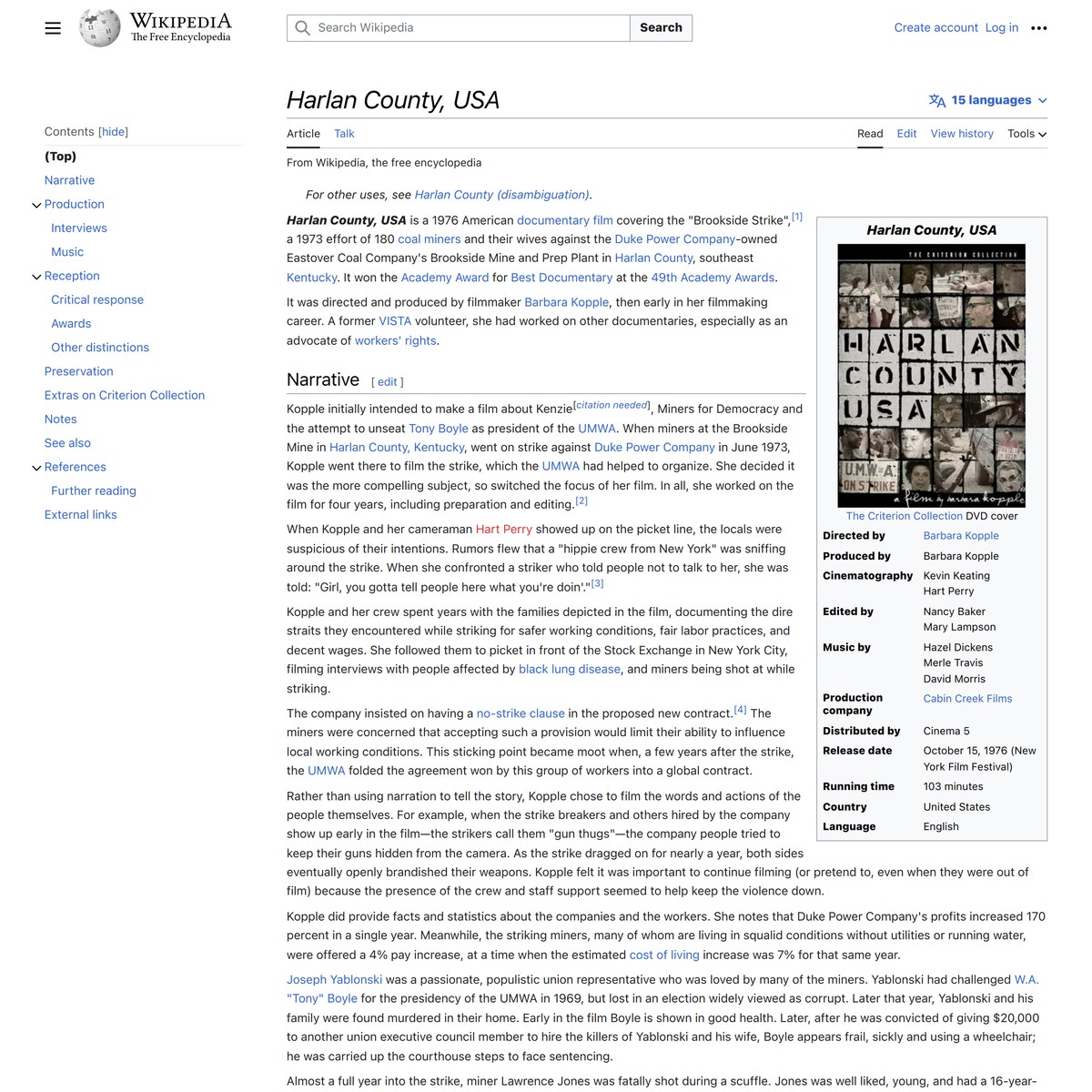 Harlan County, USA - Wikipedia — Are.na