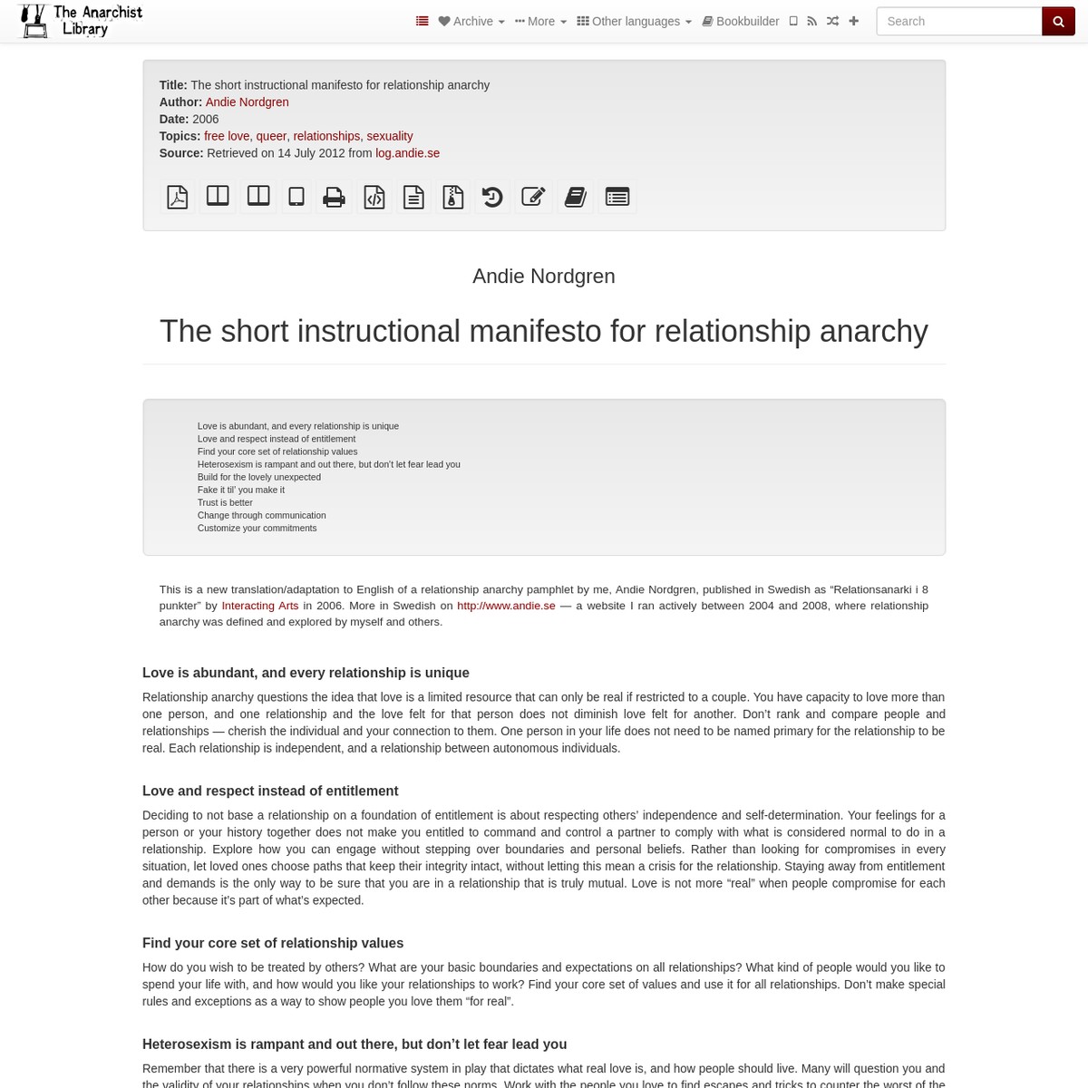 The short instructional manifesto for relationship anarchy — Are.na