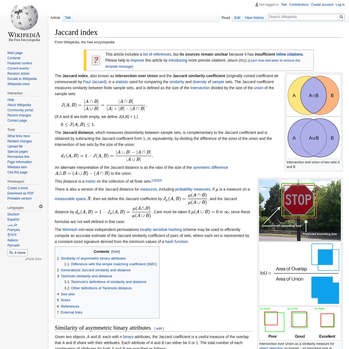 Jaccard index - Wikipedia — Are.na