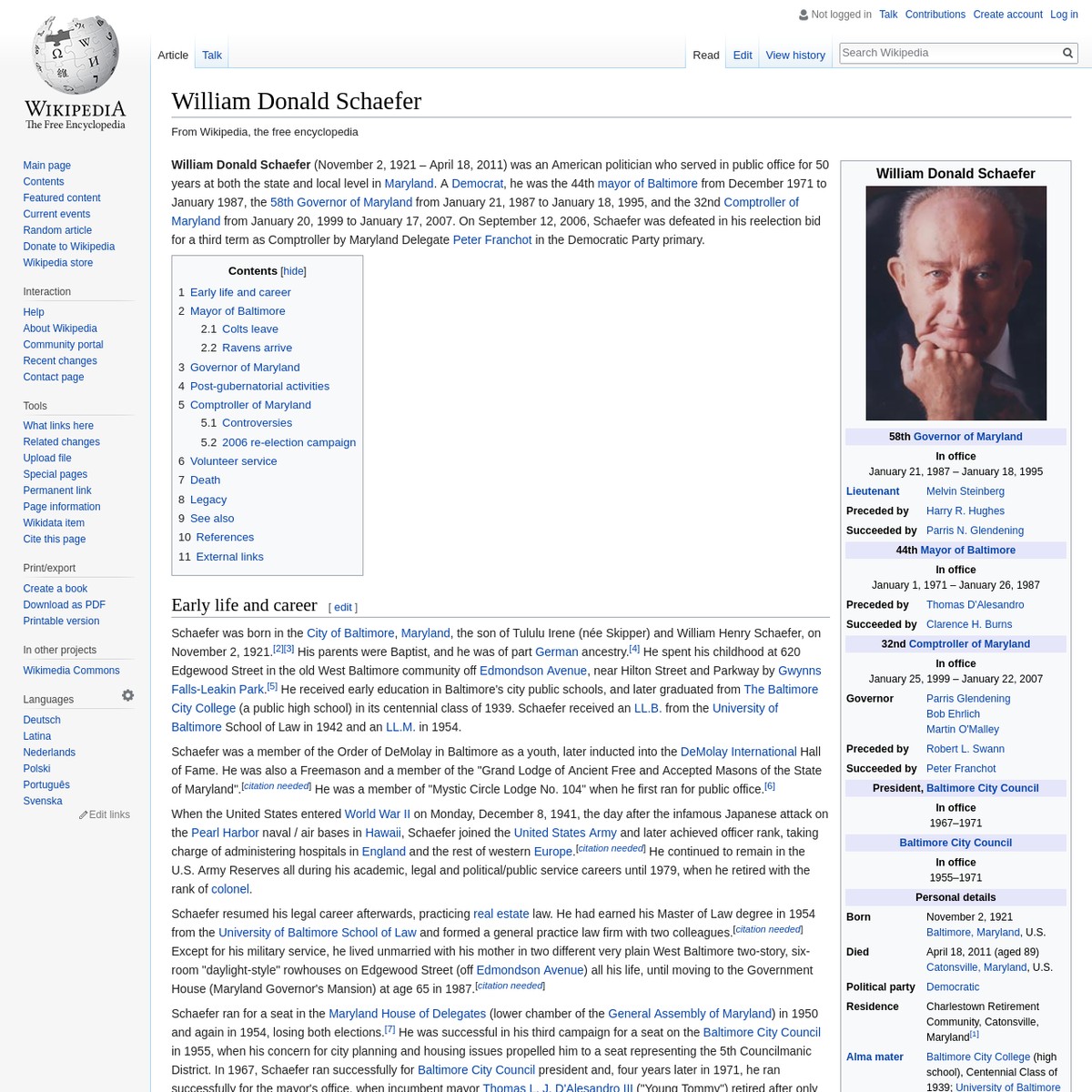 William Donald Schaefer - Wikipedia — Are.na