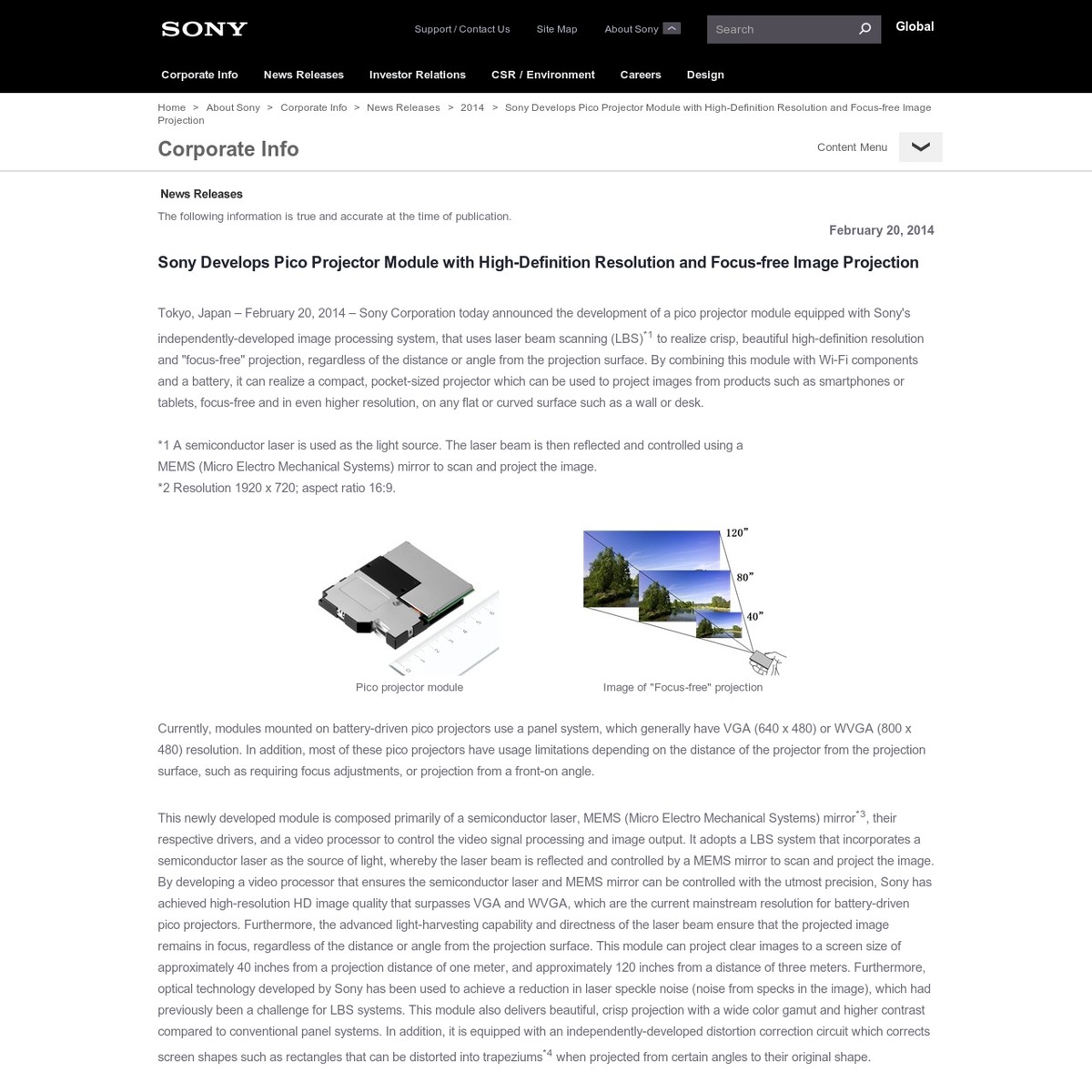 Sony Global - News Releases - Sony Develops Pico Projector Module with ...