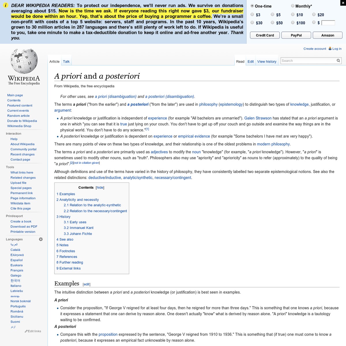 A priori and a posteriori - Wikipedia, the free encyclopedia — Are.na