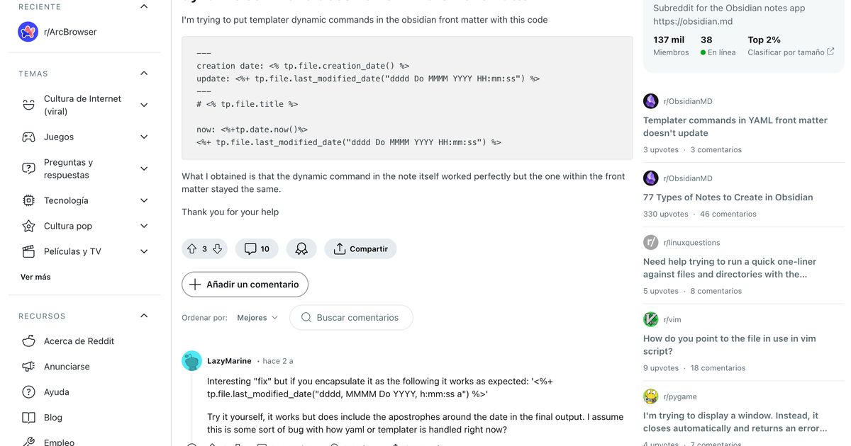 dynamic command doesn't work in the front matter | Are.na