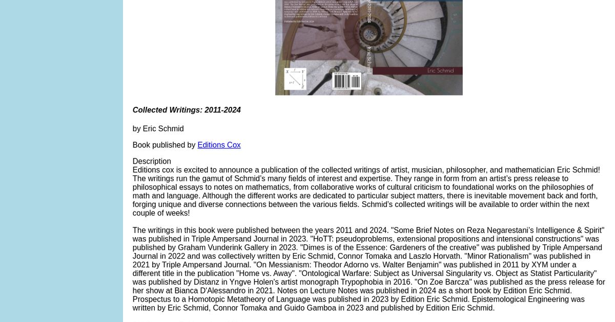 Eric Schmid - Philosopher of Mathematics | Are.na