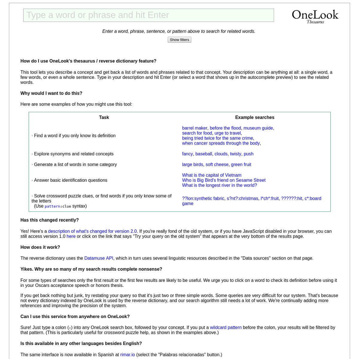 OneLook Reverse Dictionary and Thesaurus — Are.na