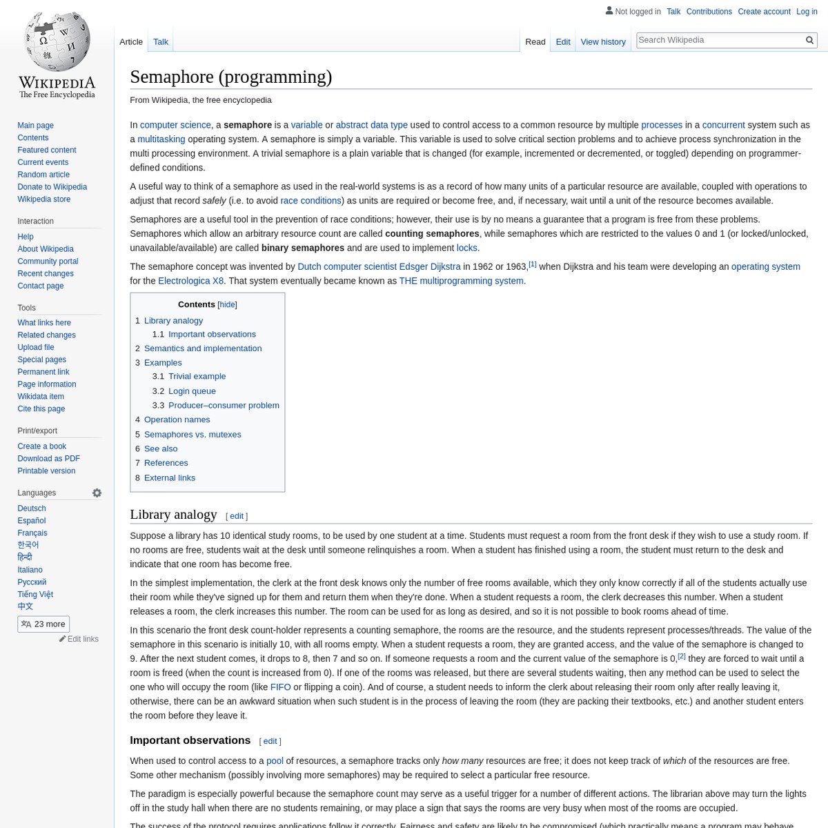 Semaphore (programming) - Wikipedia — Are.na