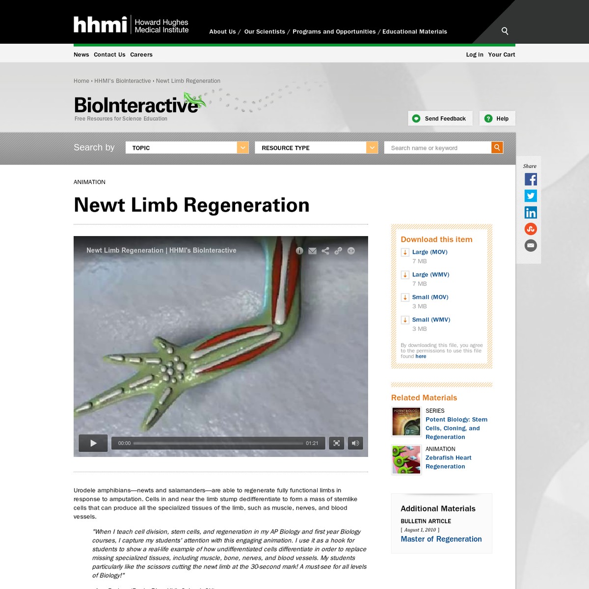 Newt Limb Regeneration | HHMI's BioInteractive — Are.na