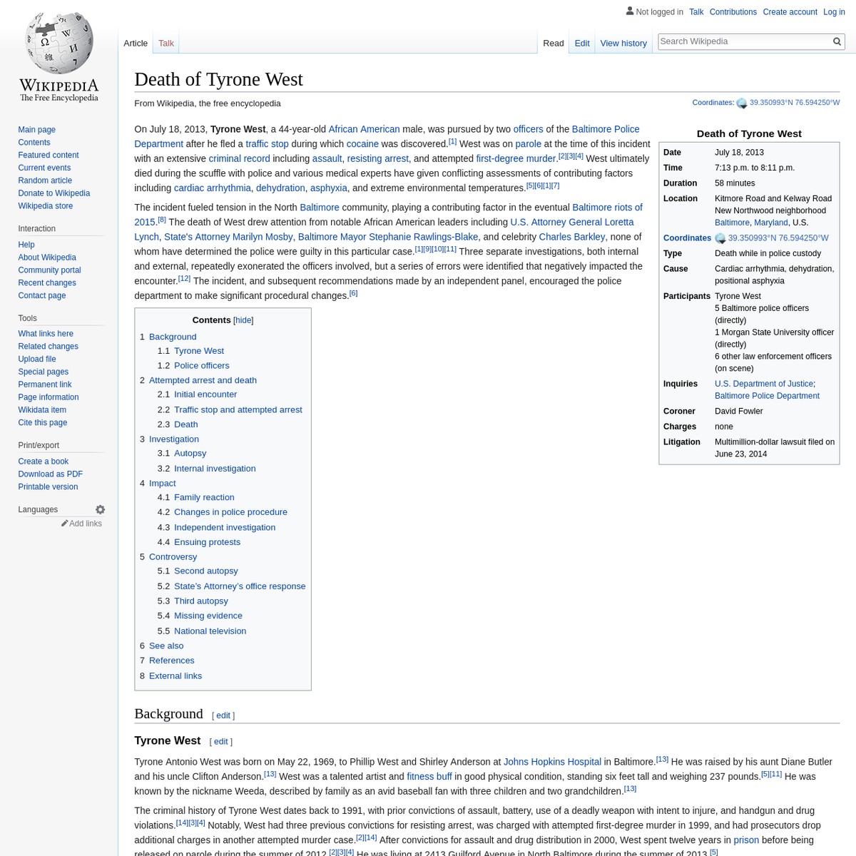 Death of Tyrone West - Wikipedia — Are.na