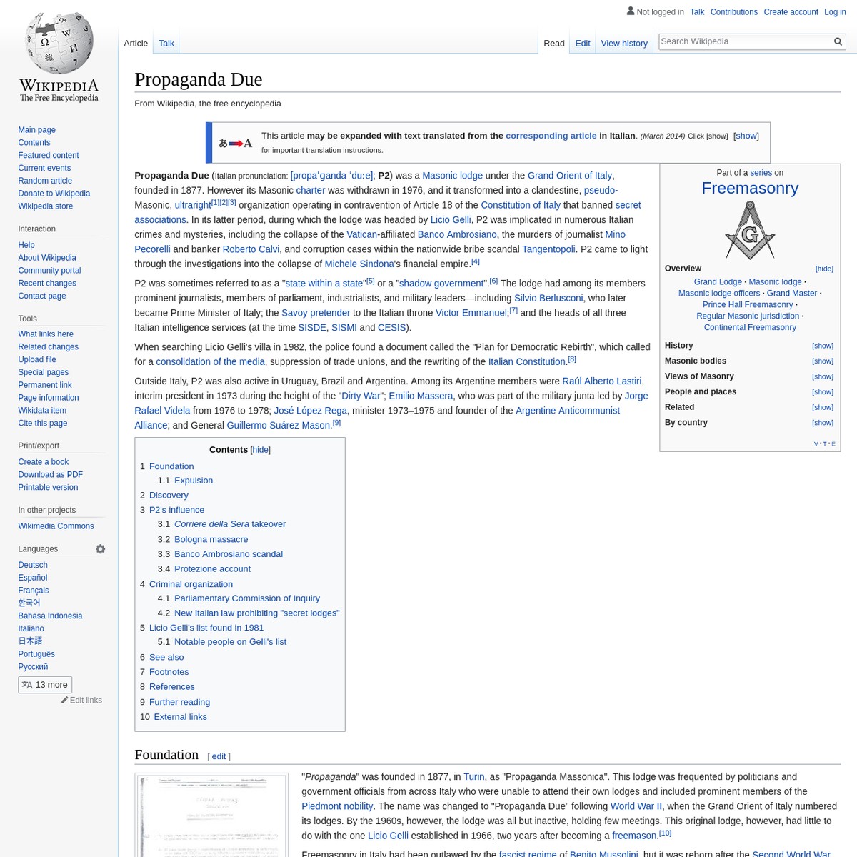 Propaganda Due - Wikipedia — Are.na