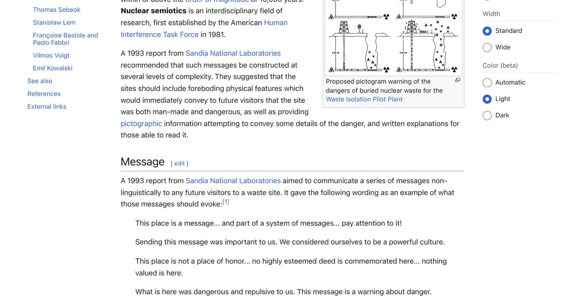 Long-term nuclear waste warning messages - Wikipedia | Are.na