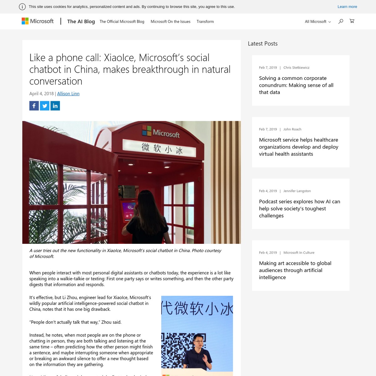 XiaoIce, Microsoft's social chatbot in China, makes breakthrough in ...