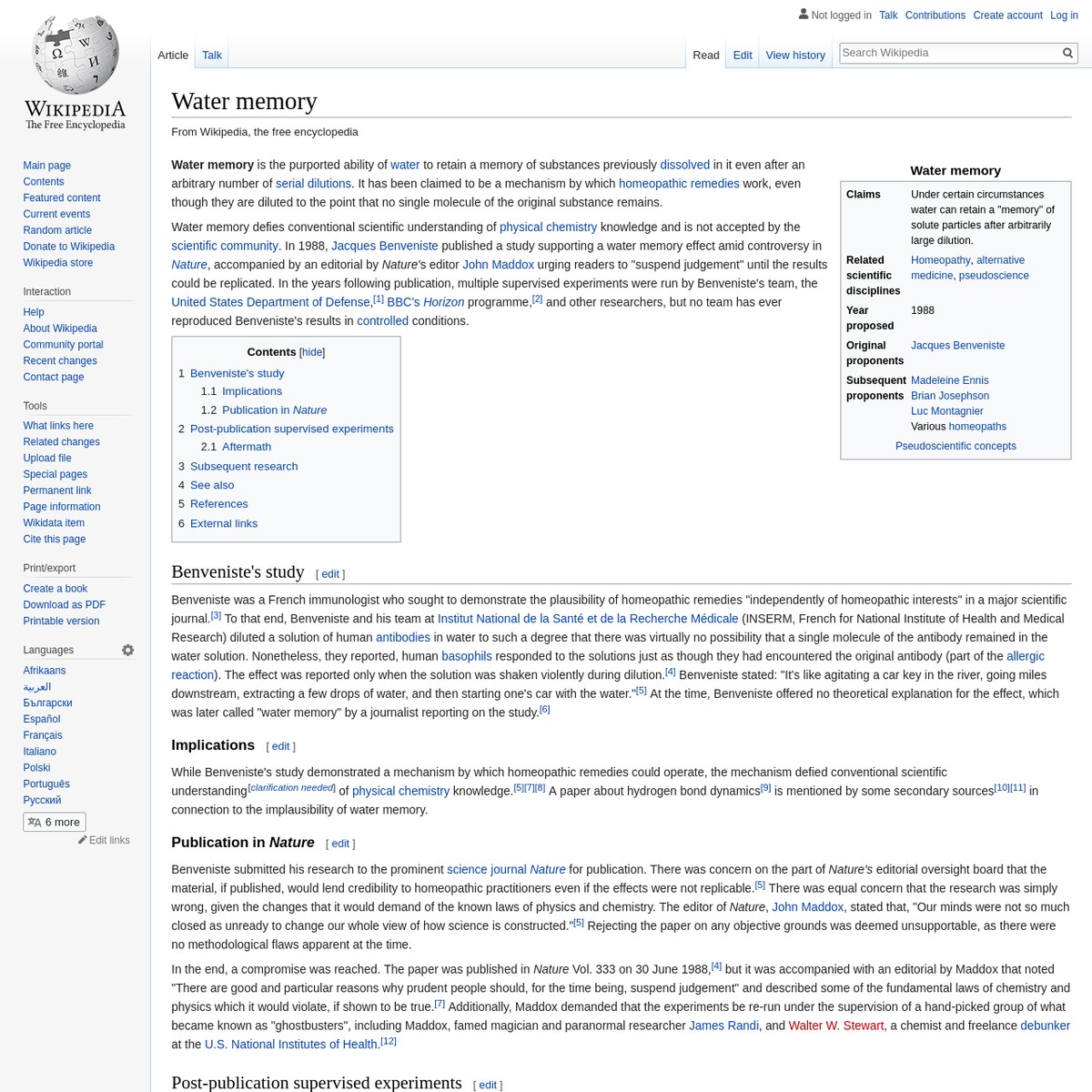 Water memory - Wikipedia — Are.na